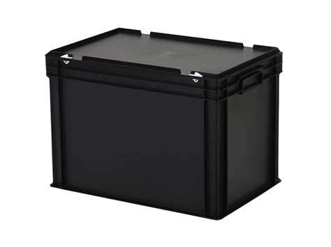 Stacking Bin With Lid 600 X 400 X H 439 Mm Black Transoplast