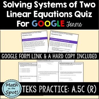 Solving Systems Of Two Linear Equations Quiz For Google Forms TPT