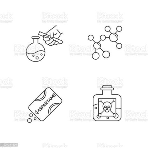 과학 개발 선형 아이콘 집합입니다 생명 공학 제품 실험실에서 작업합니다 화학 물질 을 생산 유기 화학 가는 선 윤곽심 격리된 벡터 개요 그림입니다 편집 가능한 스트로크