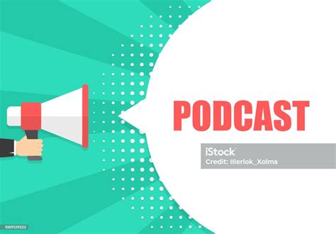 남성 핸드 포드 캐스트 연설 거품으로 확성기를 들고입니다 스피커입니다 비즈니스 마케팅 및 광고 배너입니다 벡터 일러스트 레이 션