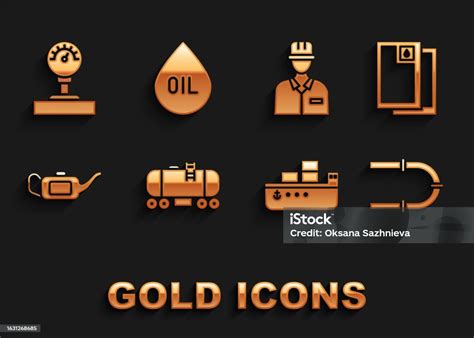 석유 철도 저수조 배럴 오일 산업 파이프 유조선 모터 용 캐니스터 오일맨 게이지 스케일 및 드롭 아이콘을 설정하십시오 벡터