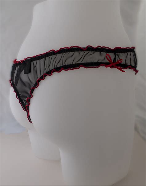 Sheer Chiffon Thong Sexy Panties See Through Black And Pink Or Black