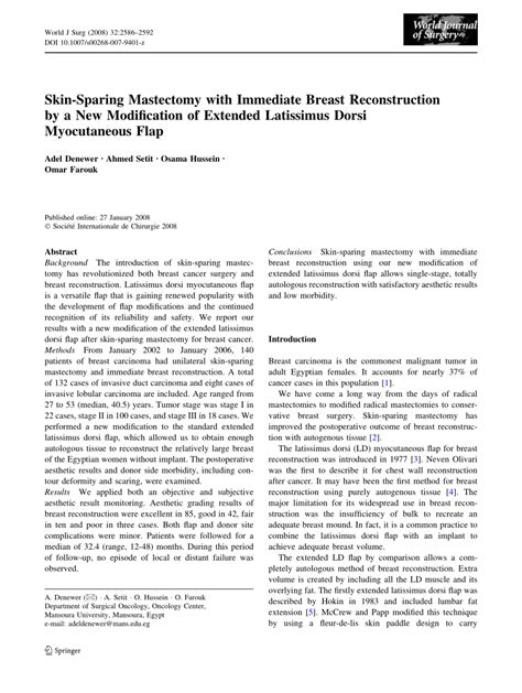 Pdf Skin Sparing Mastectomy With Immediate Breast Reconstruction By A