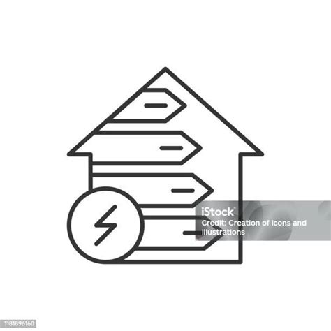 홈 에너지 효율 라인 블랙 아이콘입니다 스마트 에코 하우스 개선 표지판 대체 에너지 벡터 픽토그램 친환경 개념에 대한 스톡 벡터 아트 및 기타 이미지 Istock