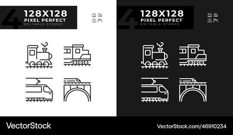Locomotive Pixel Perfect Linear Icons Set Vector Image