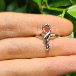 Egyptian Ankh Snake Ring Sterling Silver Cross Key Of Life Sacred Egyptian Symbol For