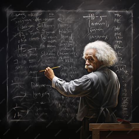Premium Photo Albert Einstein From The Back Writing On A College