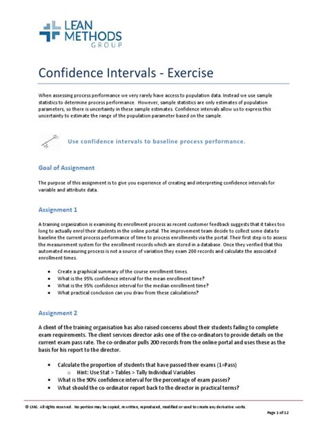 Confidence Intervals Exercise Goal Of Assignment Pdf Confidence Interval Median