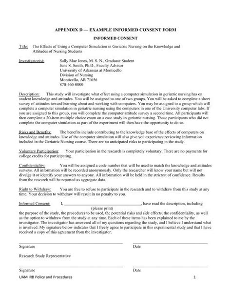 Appendix D Ã¢Â€Â” Example Informed Consent Form University Of