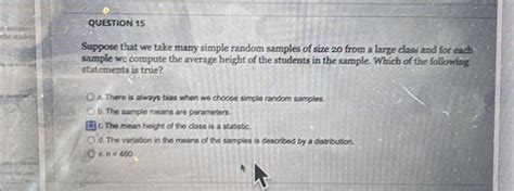 Solved Suppose That We Take Many Simple Random Samples Of Chegg