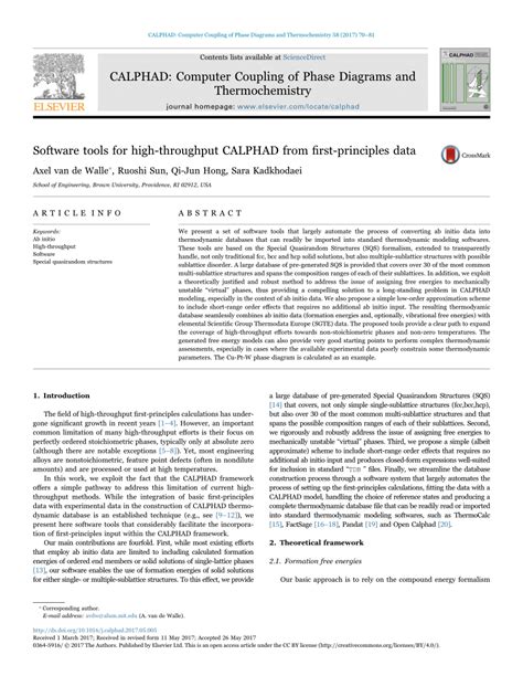 Pdf Software Tools For High Throughput Calphad From First Principles Data