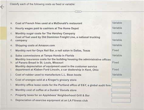 solved classify each of the following costs as fixed or