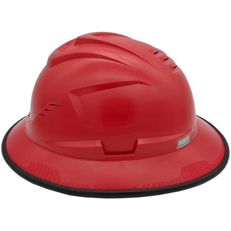 Msa Full Brim C1 Vented Hard Hats With 4 Point Ratchet Suspensions Red