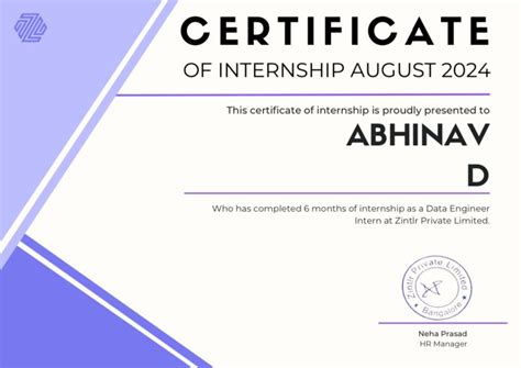 Internship Dataengineering Learning Zintlr Experience Abhinav