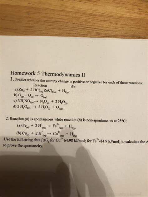 Solved Homework Thermodynamics II Predict Whether The Chegg