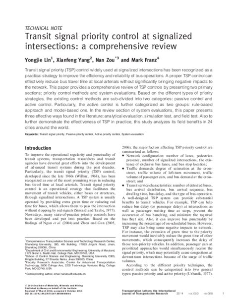 pdf transit signal priority control at signalized intersections a