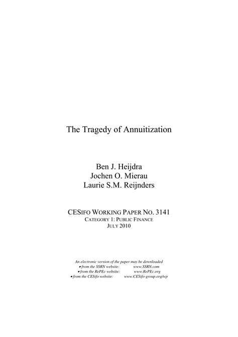 Pdf The Tragedy Of Annuitization