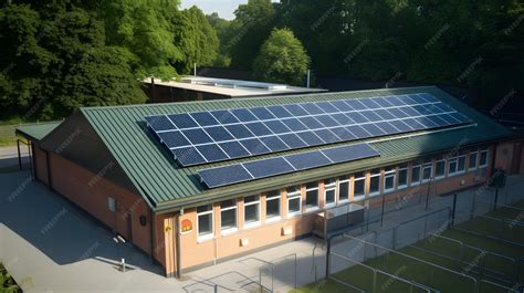 Premium Photo A School With Solar Panels On The Roof Indicating