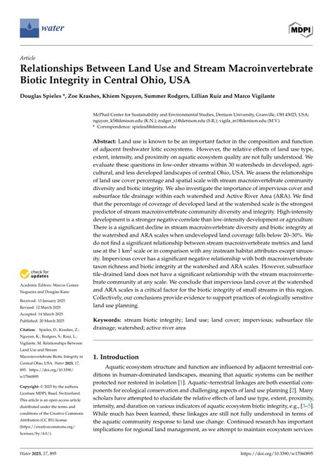 Pdf Relationships Between Land Use And Stream Macroinvertebrate