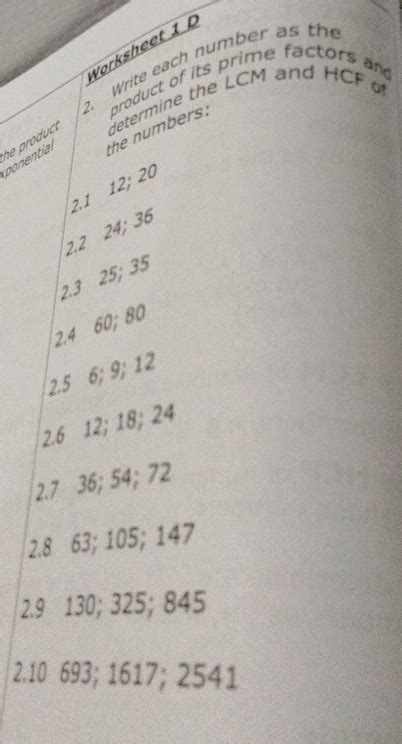 Solved Worksheet 1 D He Factors And 2 Write Each Number As Th The