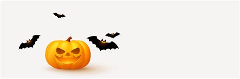 해피 할로윈 배너 무서운 미소와 비행 박쥐와 현실적인 3d 오렌지 호박과 축제 배경 수평 휴일 포스터 웹 사이트에 대한 헤더 벡터 일러스트레이션 0명에 대한 스톡 벡터 아트