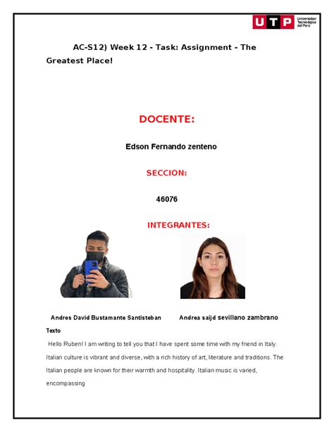 Ac S12 Week 12 The Greatest Place Ac S12 Week 12 Task Assignment The Greatest Place