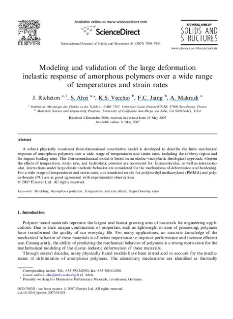 Pdf Modeling And Validation Of The Large Deformation Inelastic
