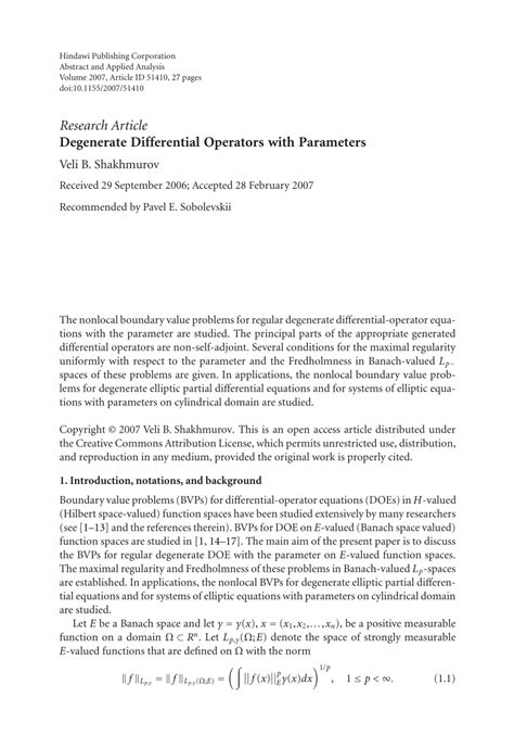 Pdf Degenerate Differential Operators With Parameters