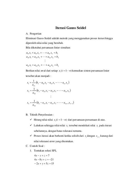 Contoh Soal Metode Numerik Iterasi Solusi Persamaan Non Linear Persamaan Non Linier Penentuan