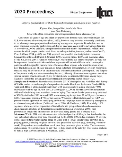 Pdf Lifestyle Segmentation For Older Fashion Consumers Using Latent Class Analysis