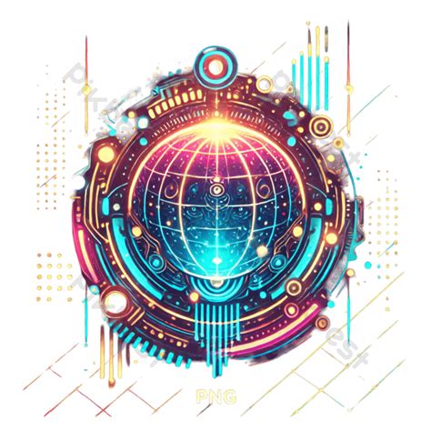 Vibrant Abstract Digital Art With Neon Colors And Futuristic Circuit Patterns Png Images Png