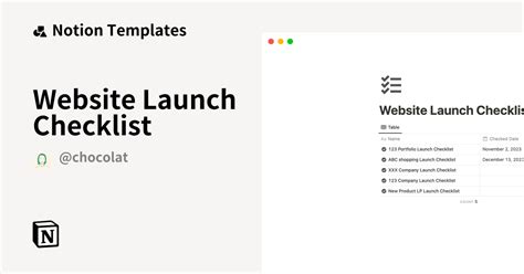 Website Launch Checklist Template By Chocolat Notion Marketplace