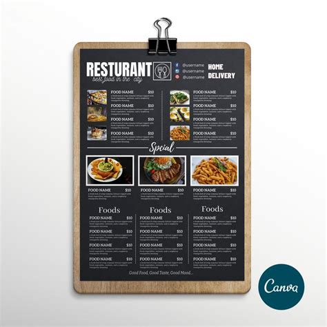 Restaurant Special Menu Print Template Food Menu Template Canva Food