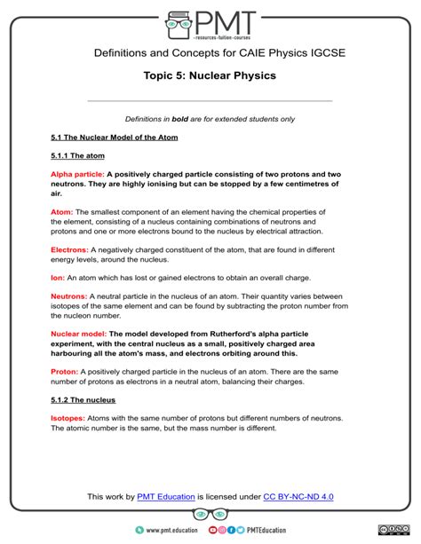 Caie Physics Igcse Nuclear Physics Definitions