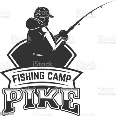 낚시 캠프 어부와 엠블럼 템플릿입니다 레이블 기호 포스터에 대한 설계 요소입니다 벡터 일러스트레이션 민물꼬치고기에 대한 스톡 벡터 아트 및 기타 이미지 Istock