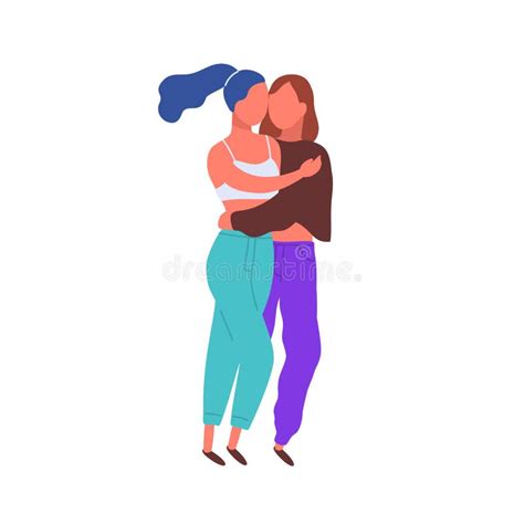 Chica Lesbiana De Dibujos Animados Enamorada Abrazando Sintiendo Amor Ilustración Vectorial