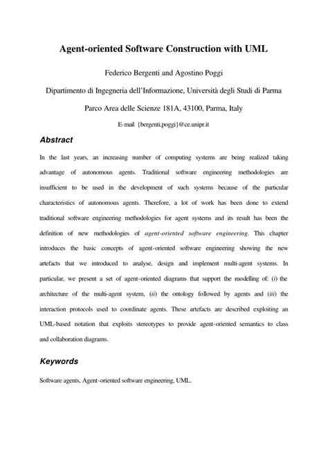 Pdf Agent Oriented Software Construction With Uml