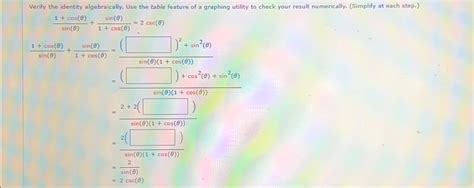 solved verify the identity algebraically use the table