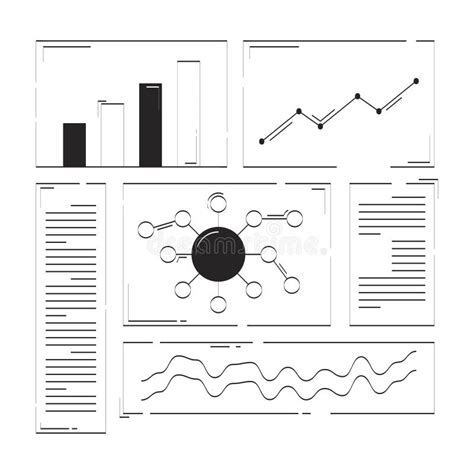 Analytical Dashboard With Charts And Diagrams Doodle Linear Objects Set Stock Vector