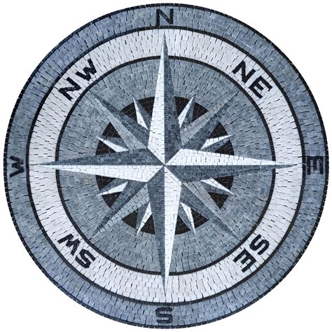 Grey And White Compass Mosaic Mosaic Natural