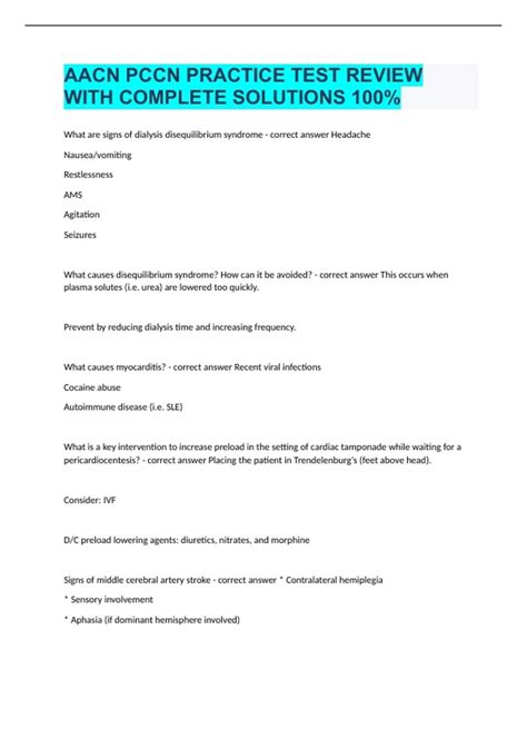 AACN PCCN PRACTICE TEST REVIEW WITH COMPLETE SOLUTIONS 100 PCCN Certification Prep Stuvia US