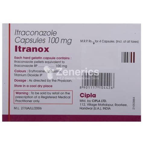 Itranox 100 Capsule Buy Online At Zenerics