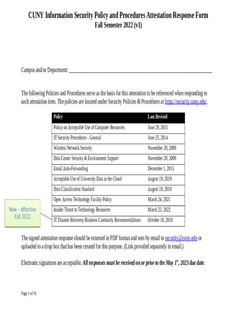 Security Attestation Campus Follow Up Visits Cuny Doc Template