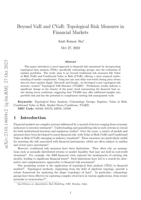 Pdf Beyond Var And Cvar Topological Risk Measures In Financial Markets