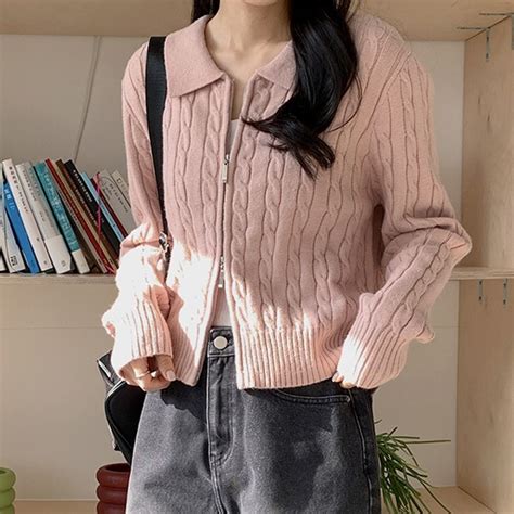 워셔블투웨이니트집업 싱글 카라 꽈배기 니트집업 7게이지3합집업가디건간절기봄니트 에이블리