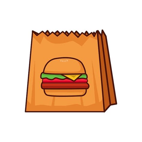 종이 봉투 포장 만화 일러스트의 햄버거 프리미엄 벡터