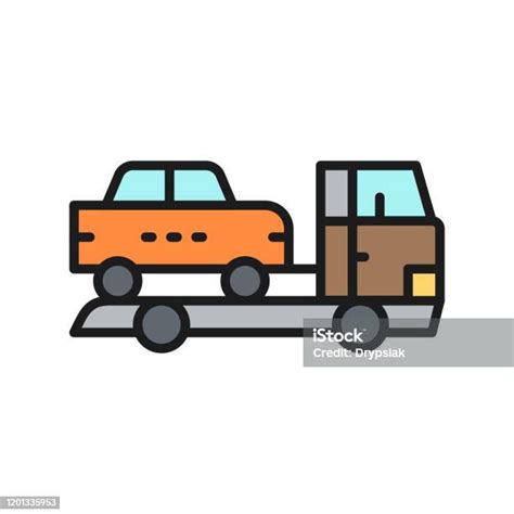 견인 트럭 자동차 대피 플랫 컬러 라인 아이콘입니다 흰색 배경에 격리 가을에 대한 스톡 벡터 아트 및 기타 이미지 가을 개념 견인 Istock