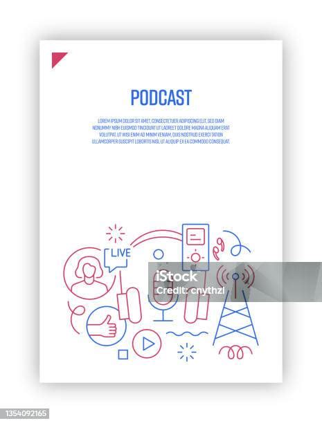 일러스트레이션 팟캐스트 개념의 벡터 집합입니다 웹 페이지 배너 포스터 인쇄 등을 위한 라인 아트 스타일 배경 디자인 벡터
