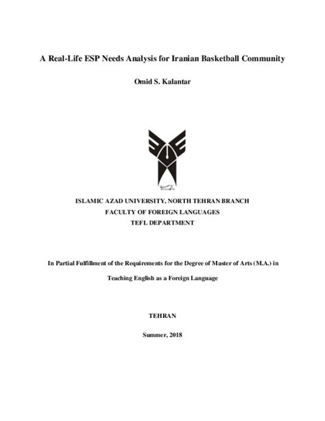Pdf A Real Life Esp Needs Analysis For Iranian Basketball Community