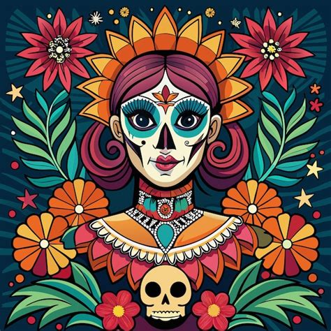 Colorful Sugar Skull Art Day Of The Dead Festive Illustrations